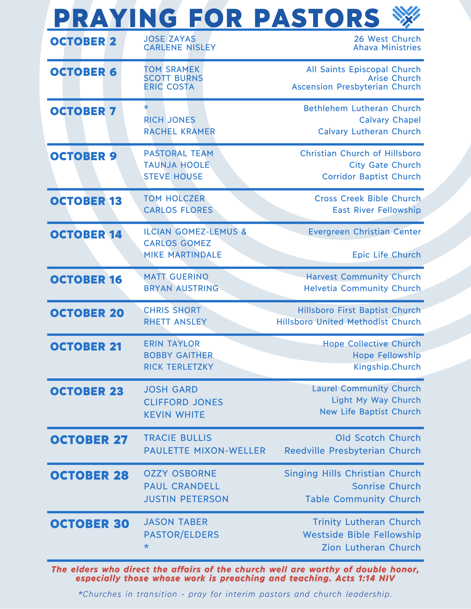 2025 Praying for Pastors Calendar – Love INC of Greater Hillsboro